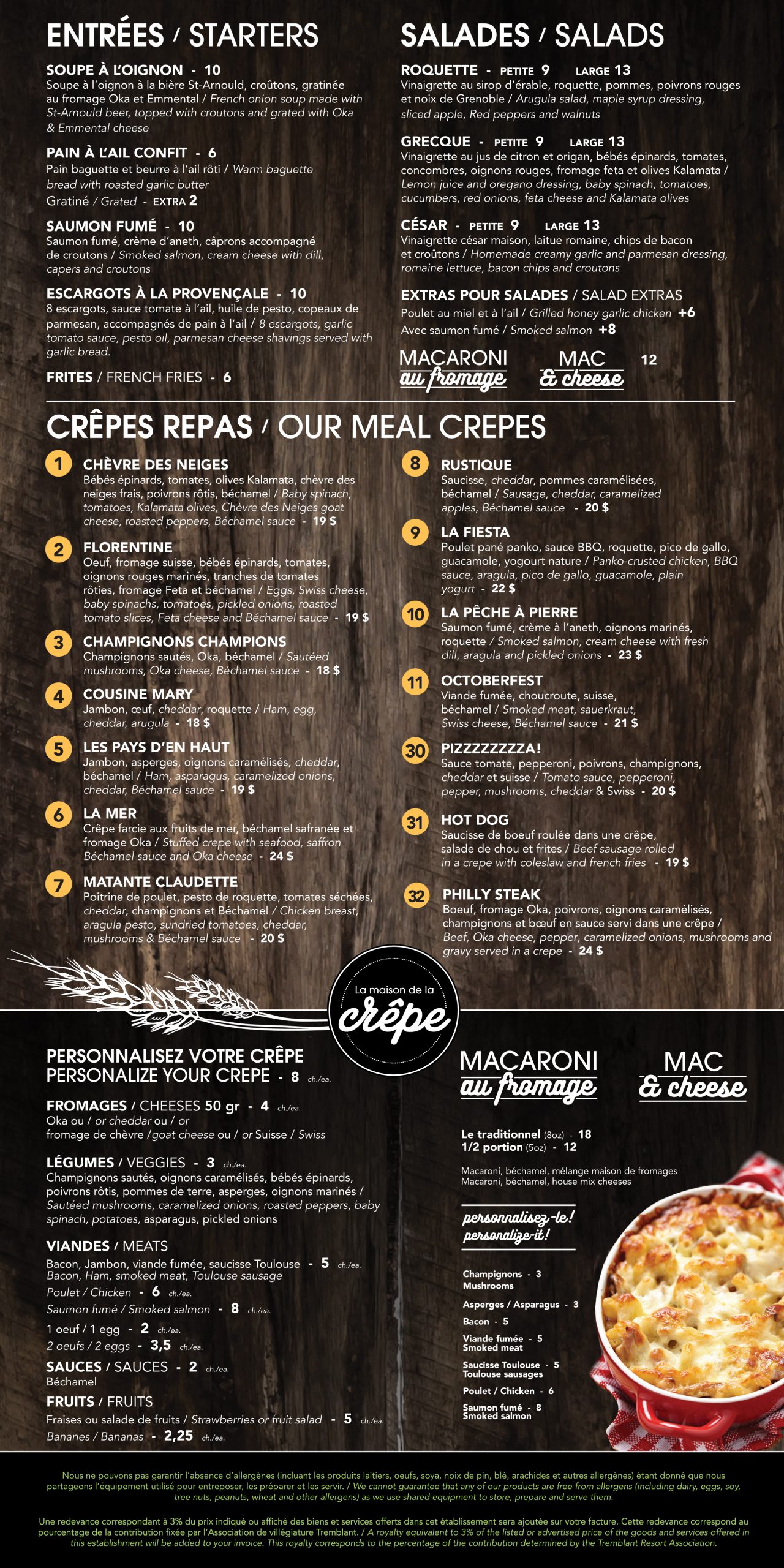 Le menu - La maison de la crêpe