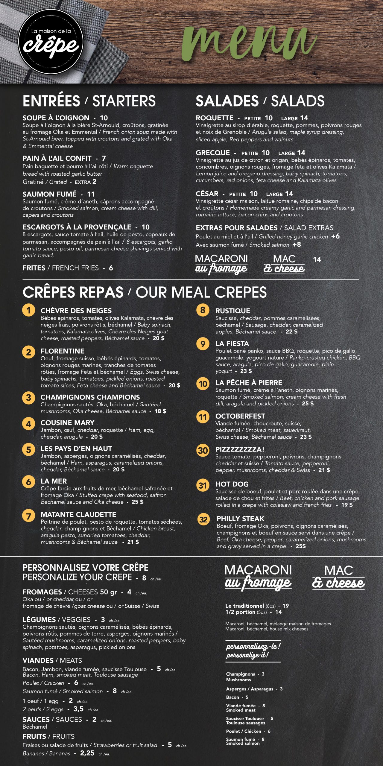 The menu - La maison de la crêpe