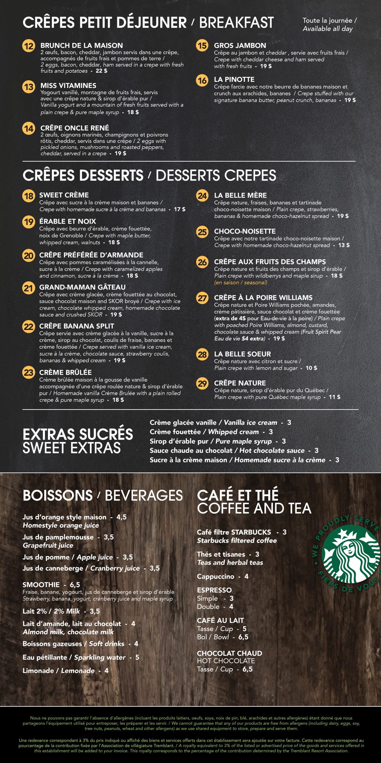 The menu - La maison de la crêpe