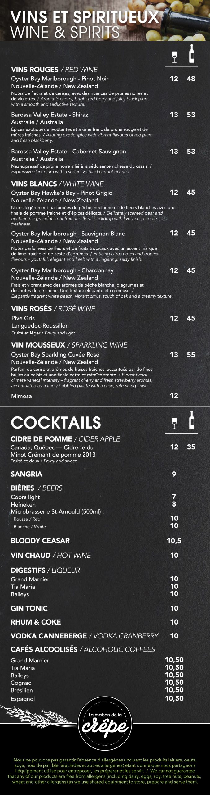 Le menu - La maison de la crêpe